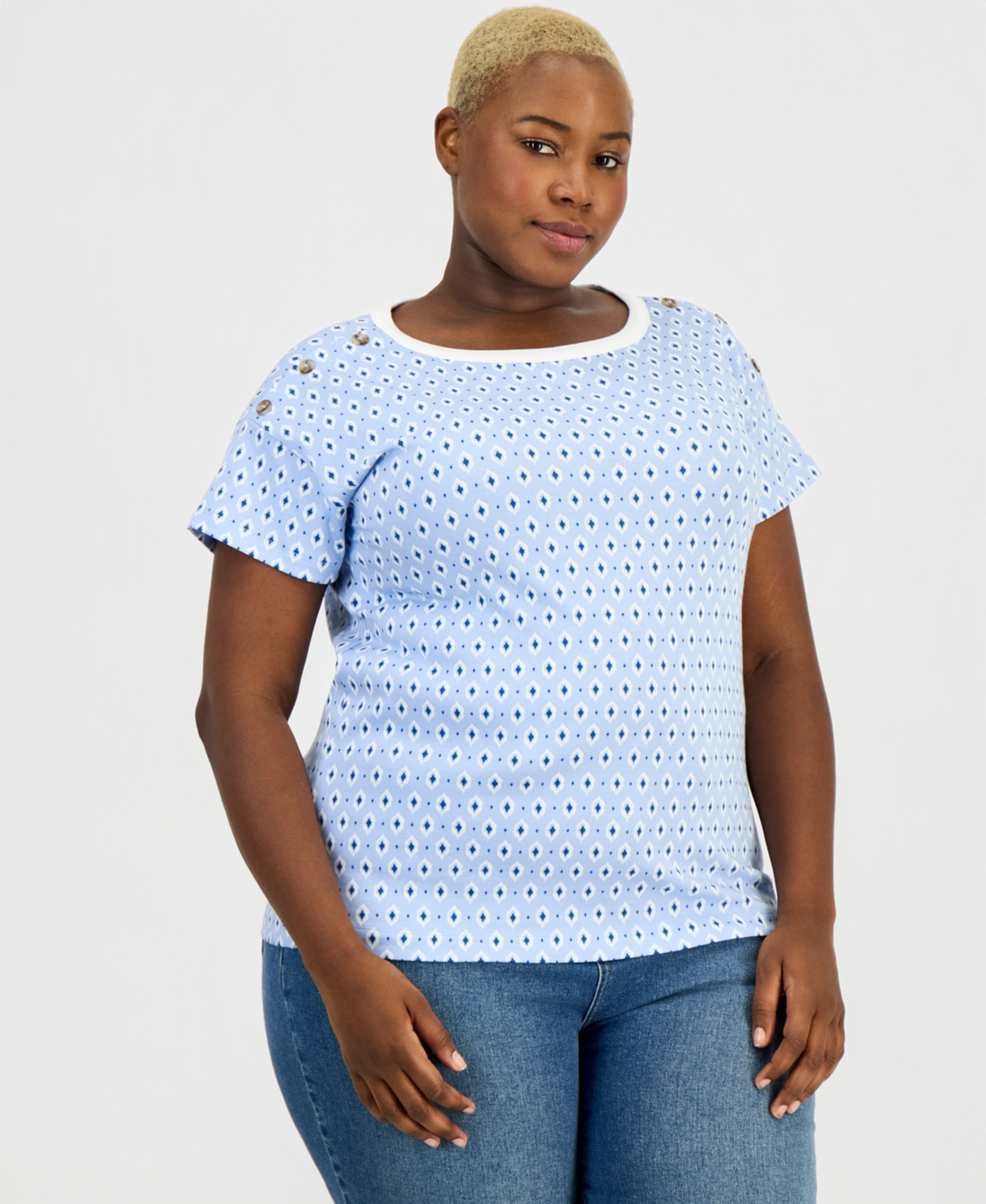 Click here for Style & Co Plus Size Nautical-Button Geo-Tile Cott... prices