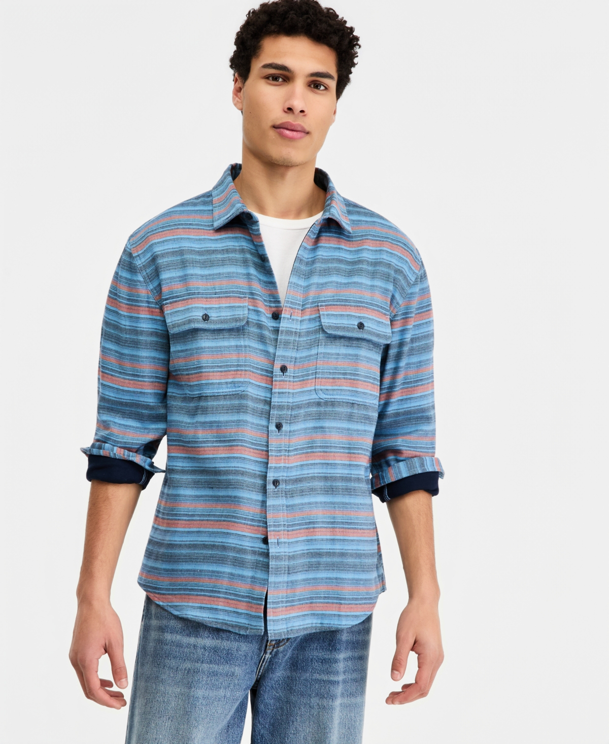 Click here for Sun + Stone Mens Cotton Striped Long-Sleeve Shirt... prices