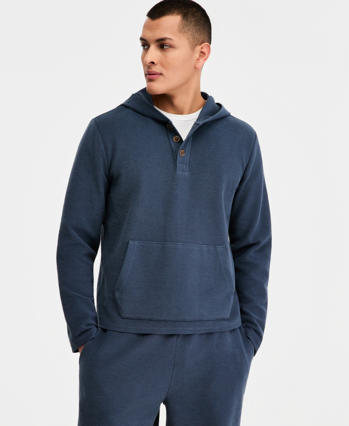 Click here for Sun + Stone Mens Beach Terry Button-Placket Hoodie... prices