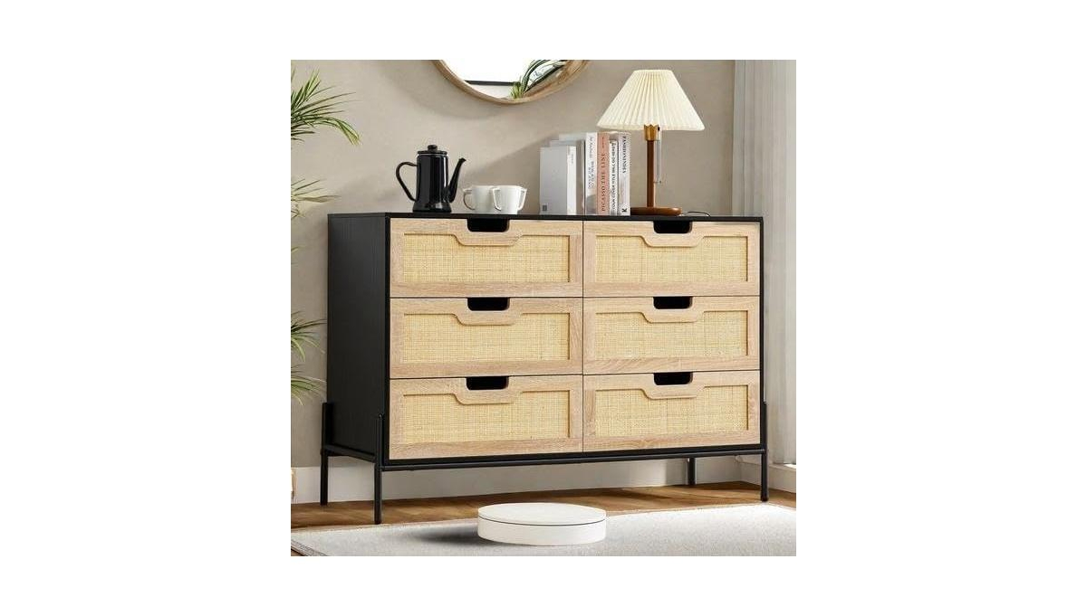 Click here for Gaomon 6-Drawer Rattan Dresser  Natural Woven Fron... prices