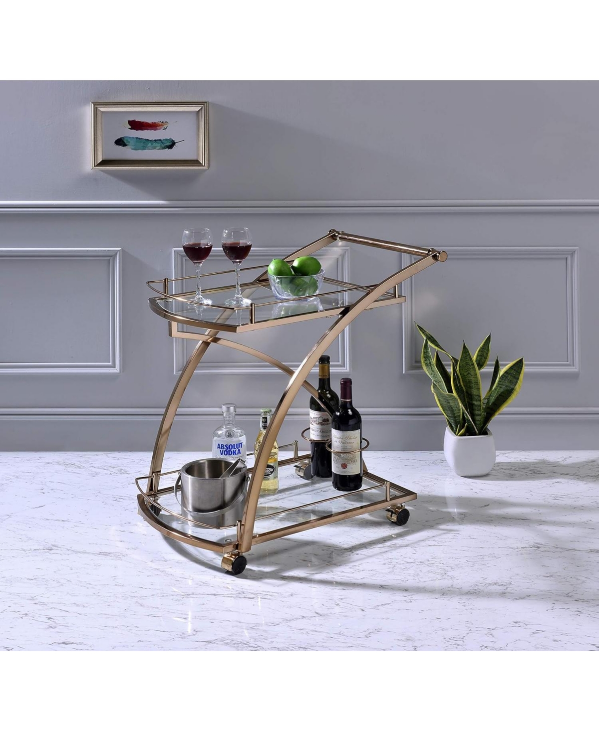 Click here for Kings Brand Furniture Gold Rolling Bar Cart with G... prices