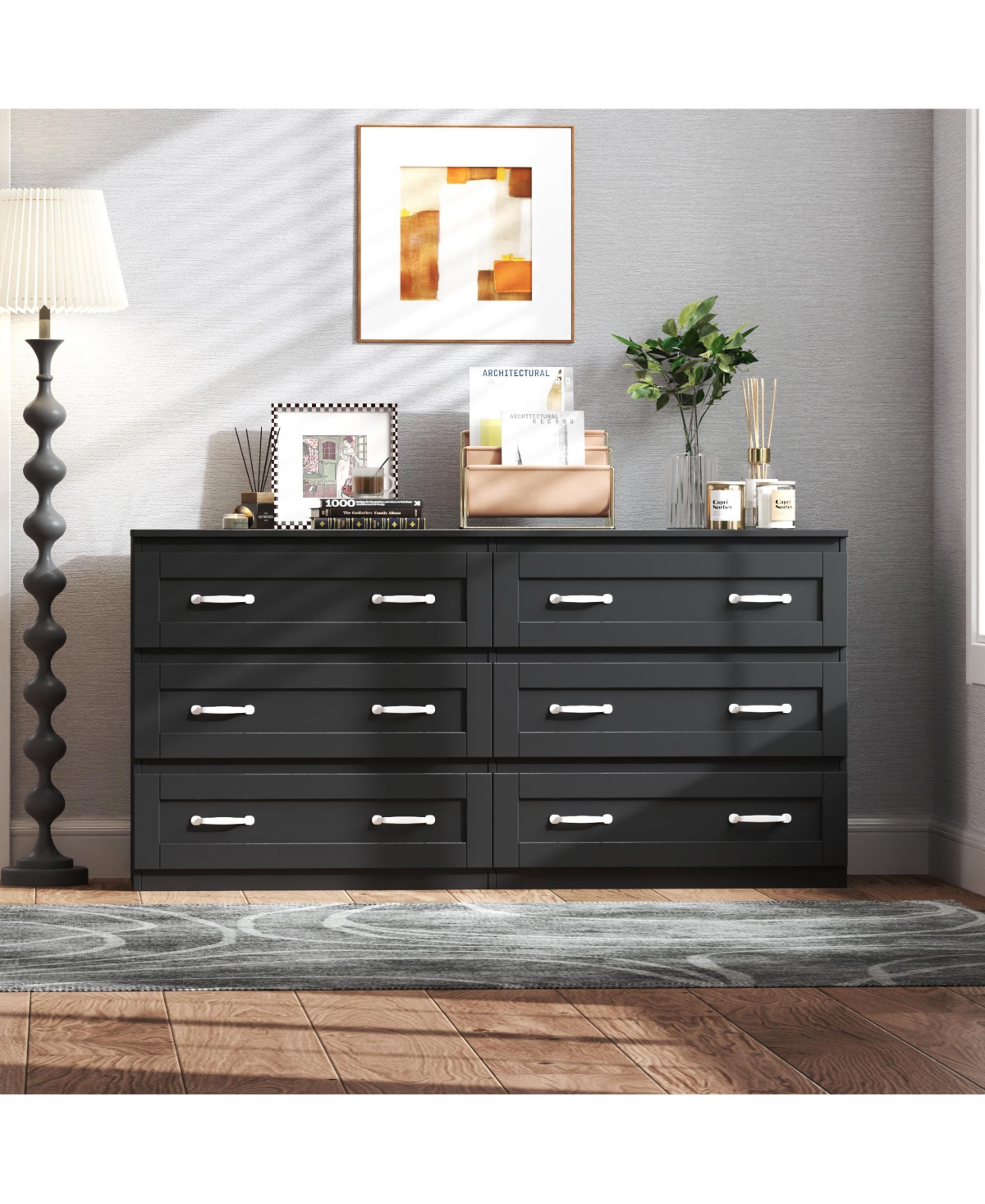 Click here for Lovmor Modern Wood Side Cabinet with 6 Drawers - B... prices