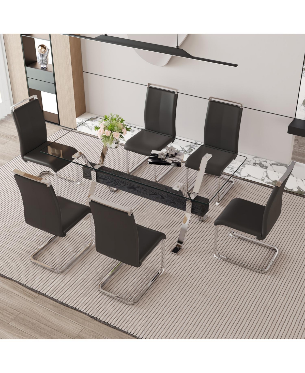 Click here for Streamdale Elegant Glass Dining Set with 6 Black P... prices