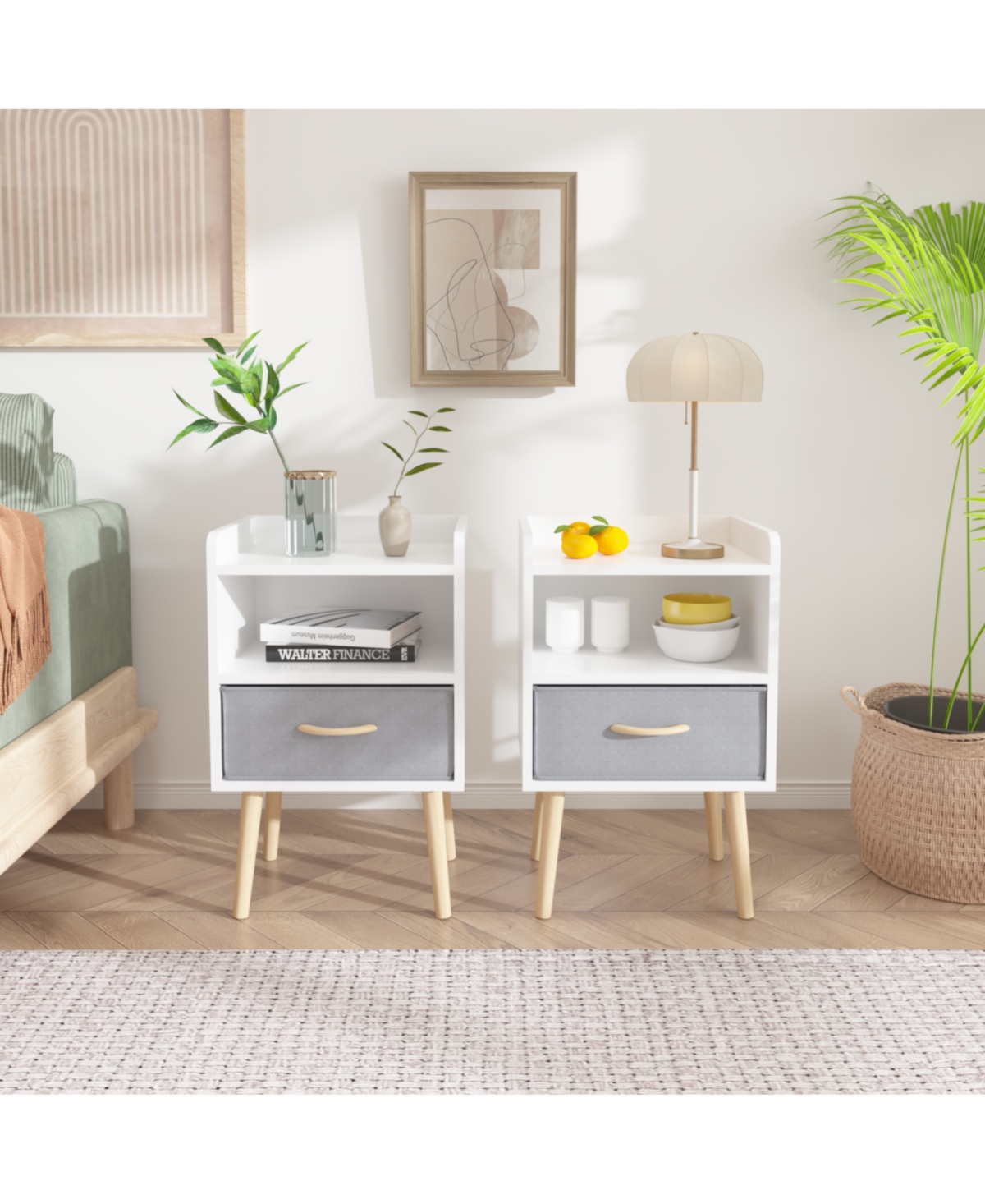 Click here for Streamdale Furniture 2PC White Nightstand with Fab... prices