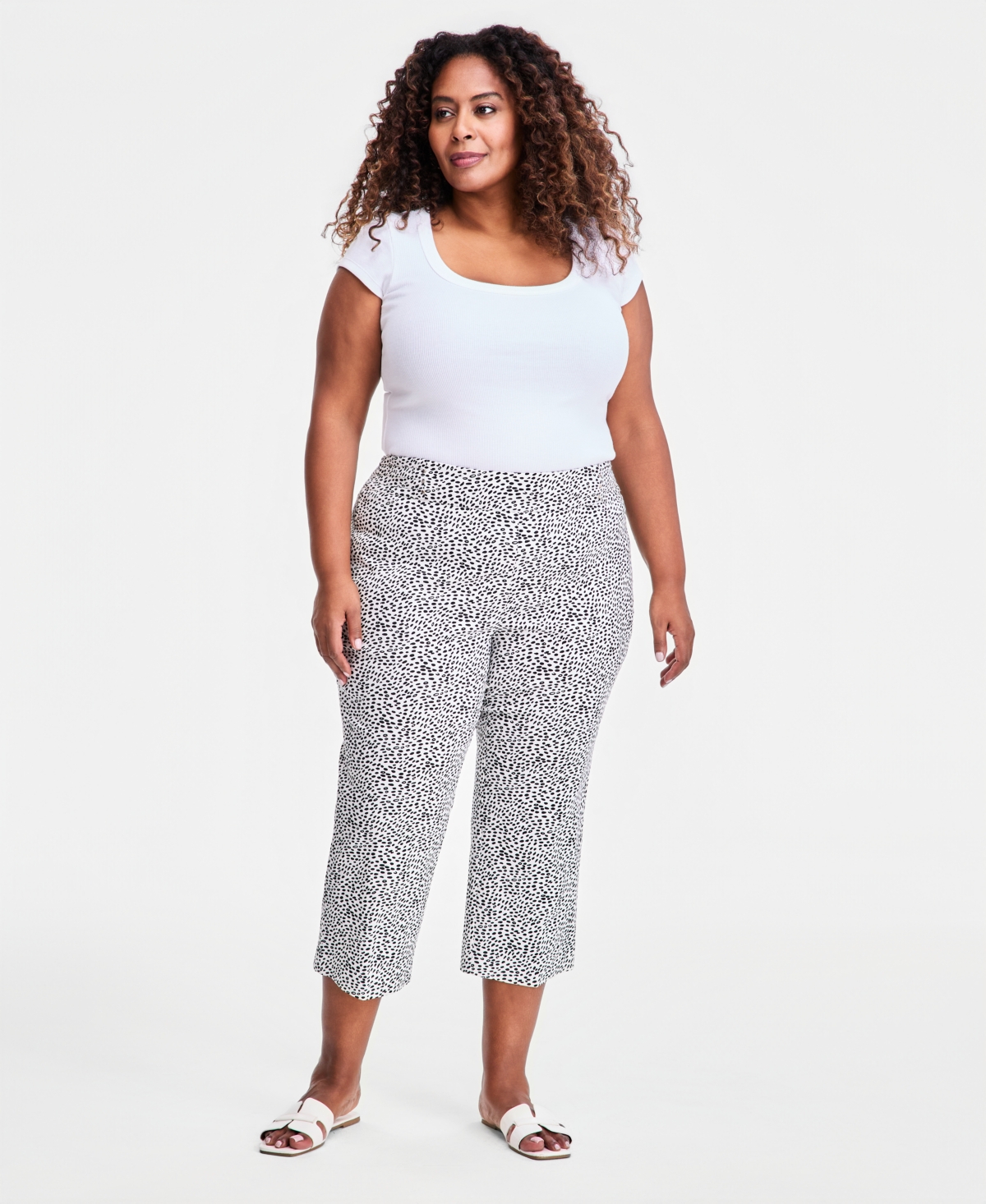 Click here for Jm Collection Plus Size Printed Rivet-Trim Capri P... prices