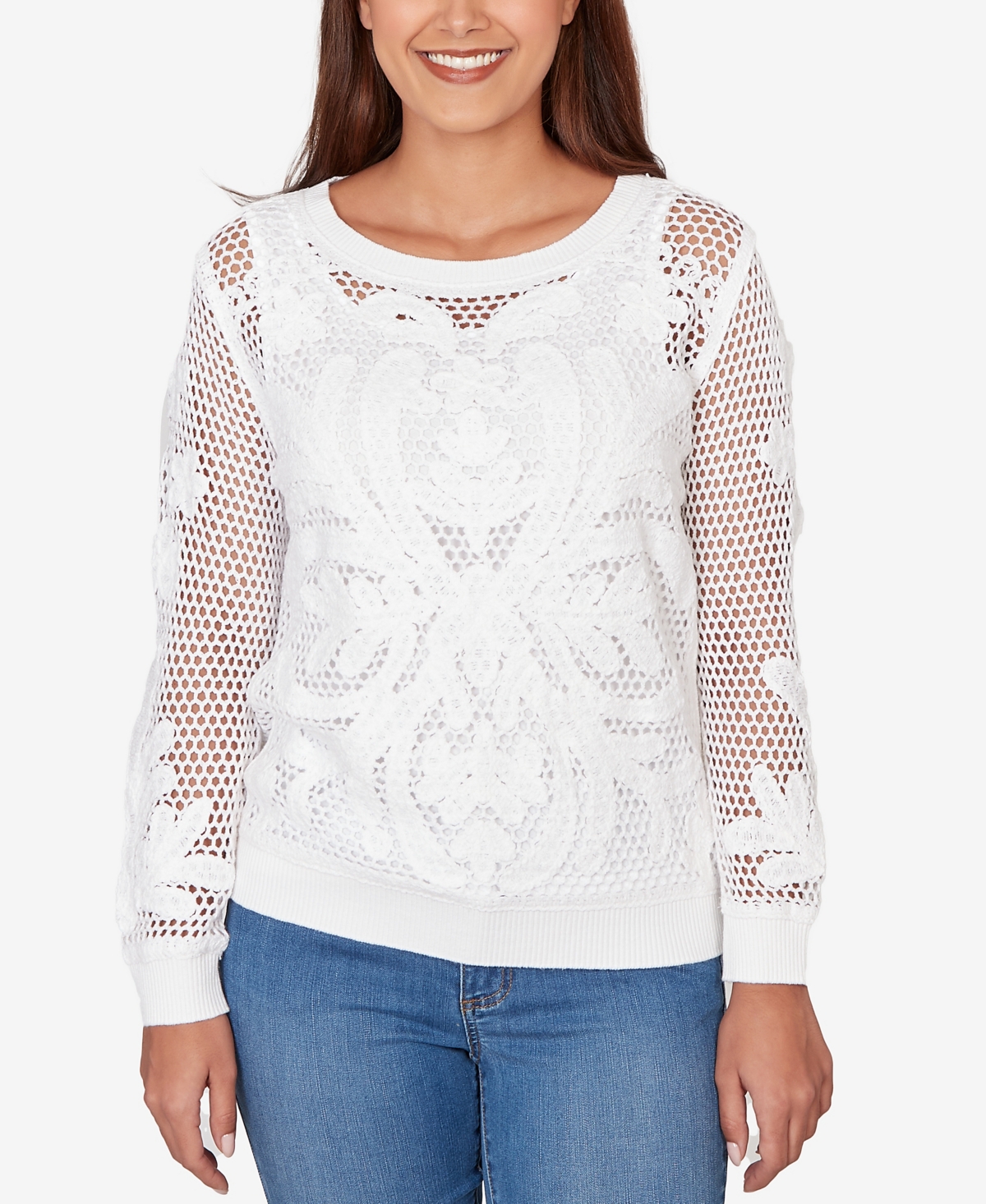 Click here for Ruby Rd. Petite Crochet Pullover Sweater - White prices
