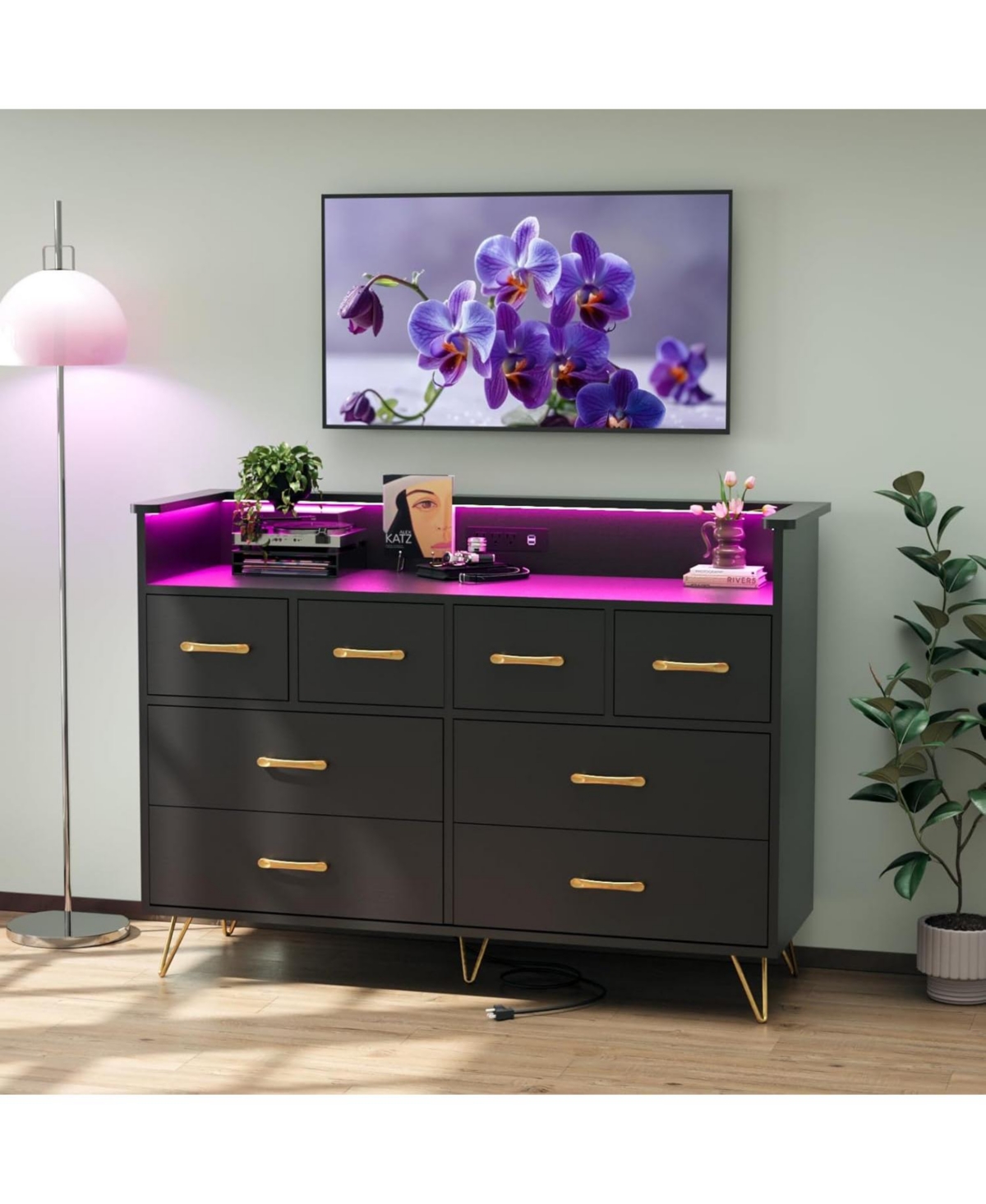 Click here for gaomon Black Dresser with Power Outlet and Led Lig... prices