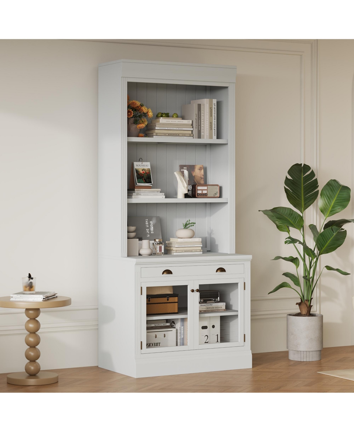 Click here for Lovmor Elegant Glass Door Bookcase with Shelves an... prices