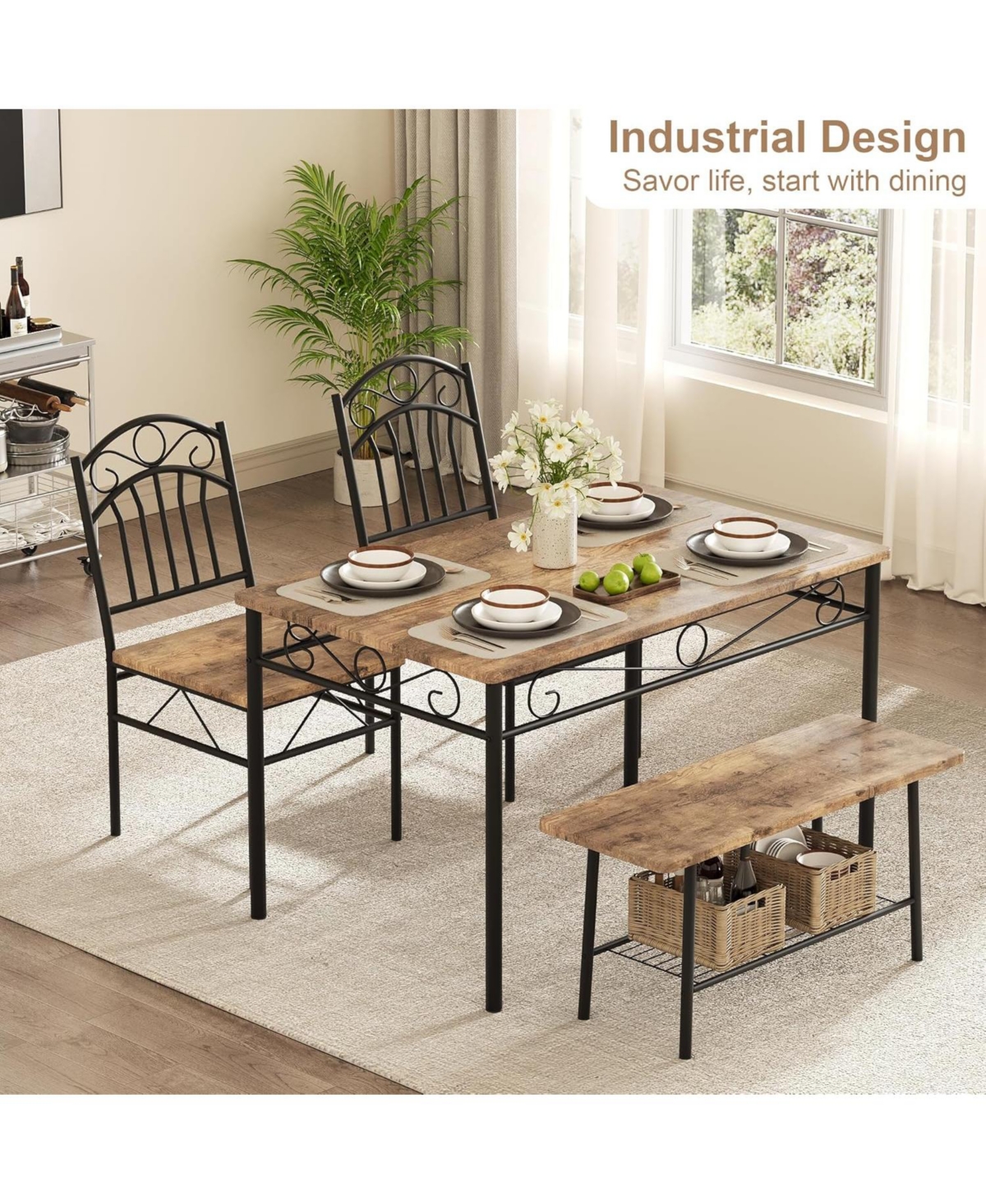 Click here for gaomon Industrial Dining Table Set for 4  4-Piece... prices
