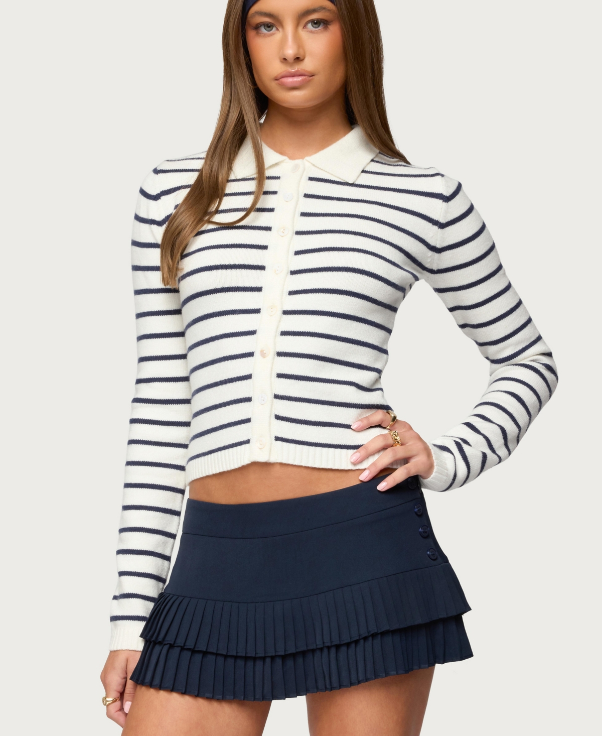 Click here for Edikted Womens Loreen Striped Knit Cardigan - Crea... prices