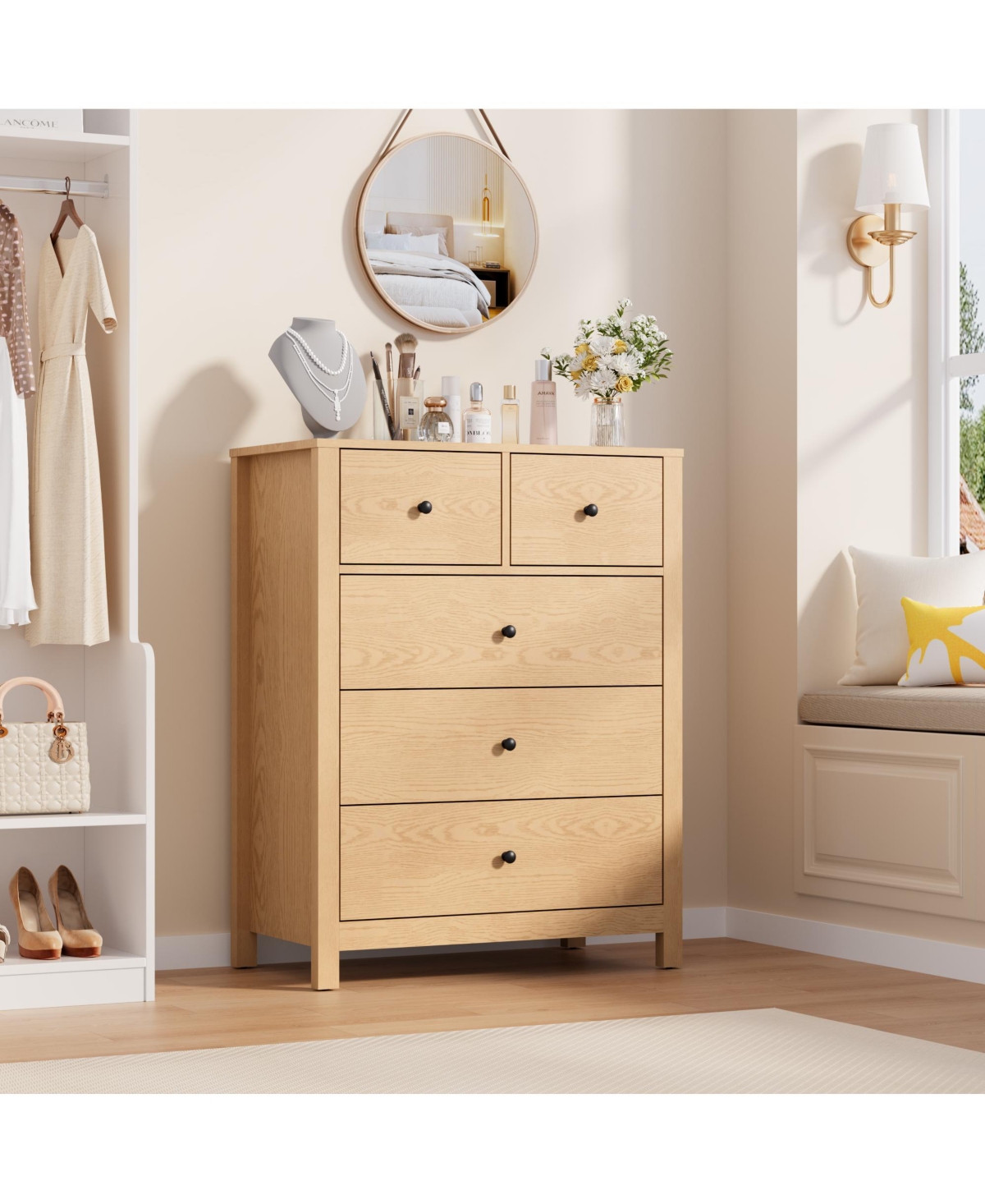 Click here for gaomon 5 Drawer Dresser for Bedroom  Modern Tall D... prices