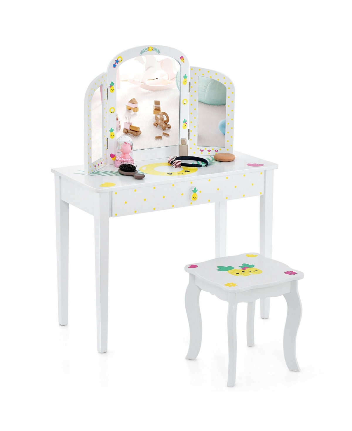 Click here for Gymax Kids Vanity Table Set Tri-Folding Mirror Pre... prices