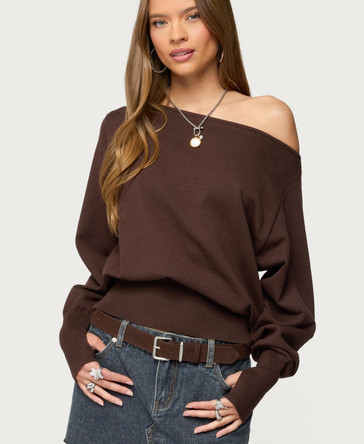 Click here for Edikted Womens Off Shoulder Oversized Sweater - Br... prices