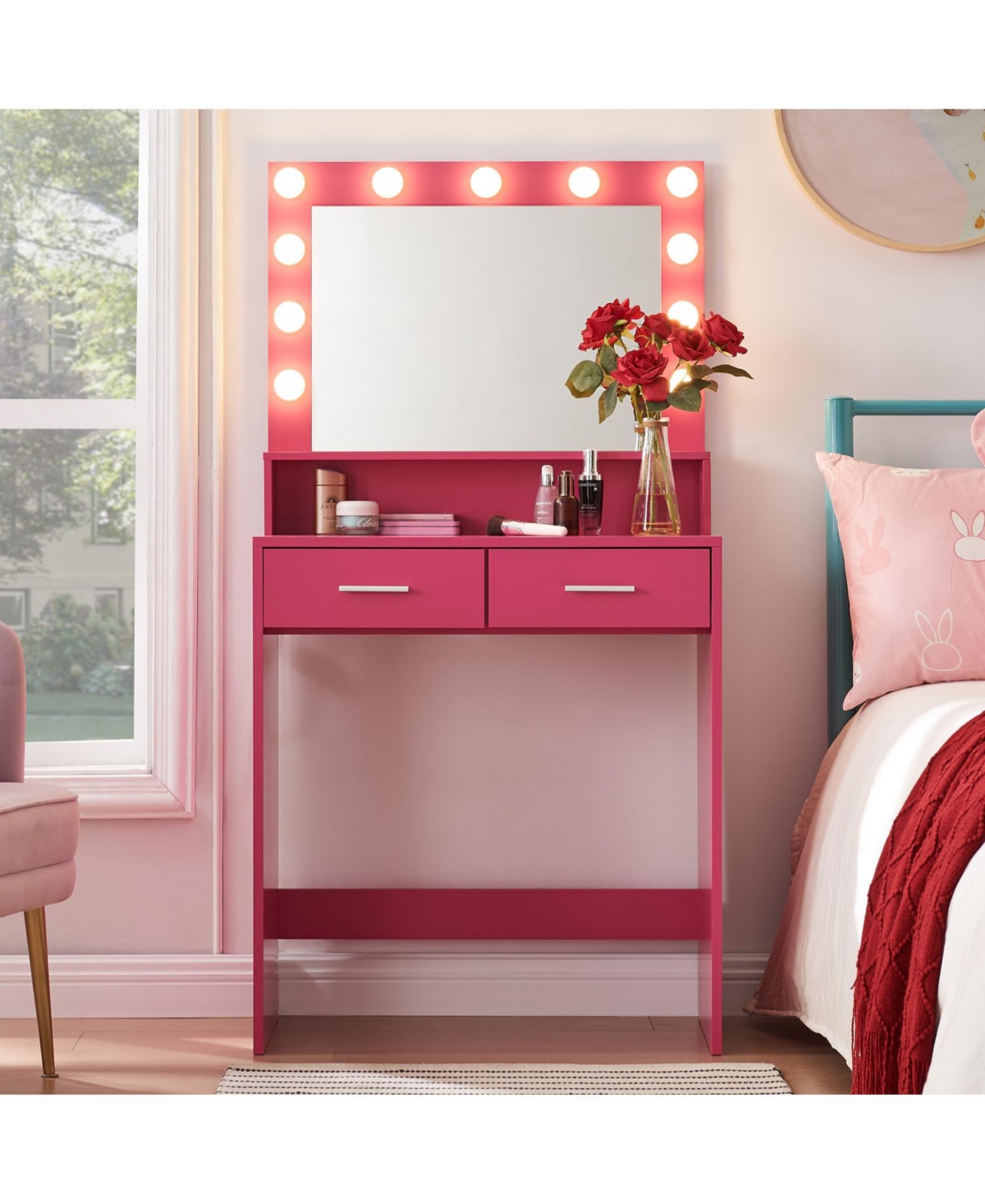 Click here for Streamdale Furniture Rose Pink Vanity Desk with Li... prices