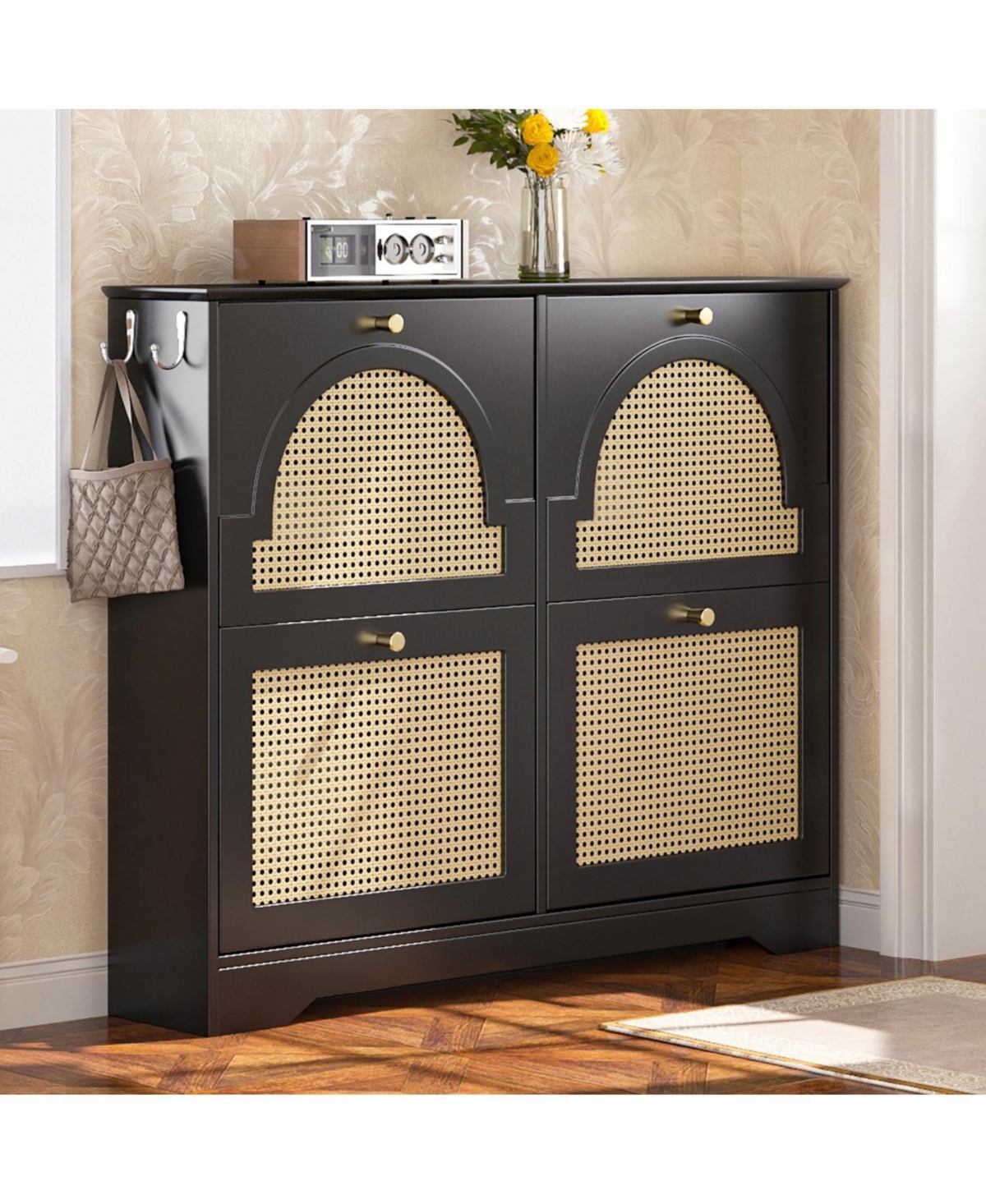 Click here for Streamdale Mid-Century Narrow Shoe Cabinet - 4 Fli... prices