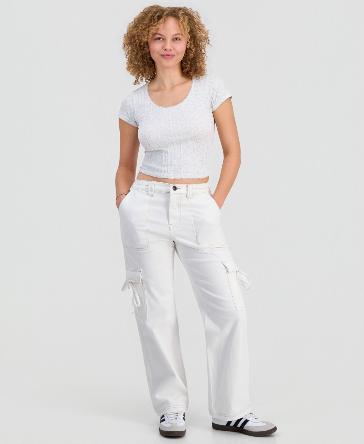 Click here for Madden Girl Juniors Twill Cargo Pants - Ecru prices