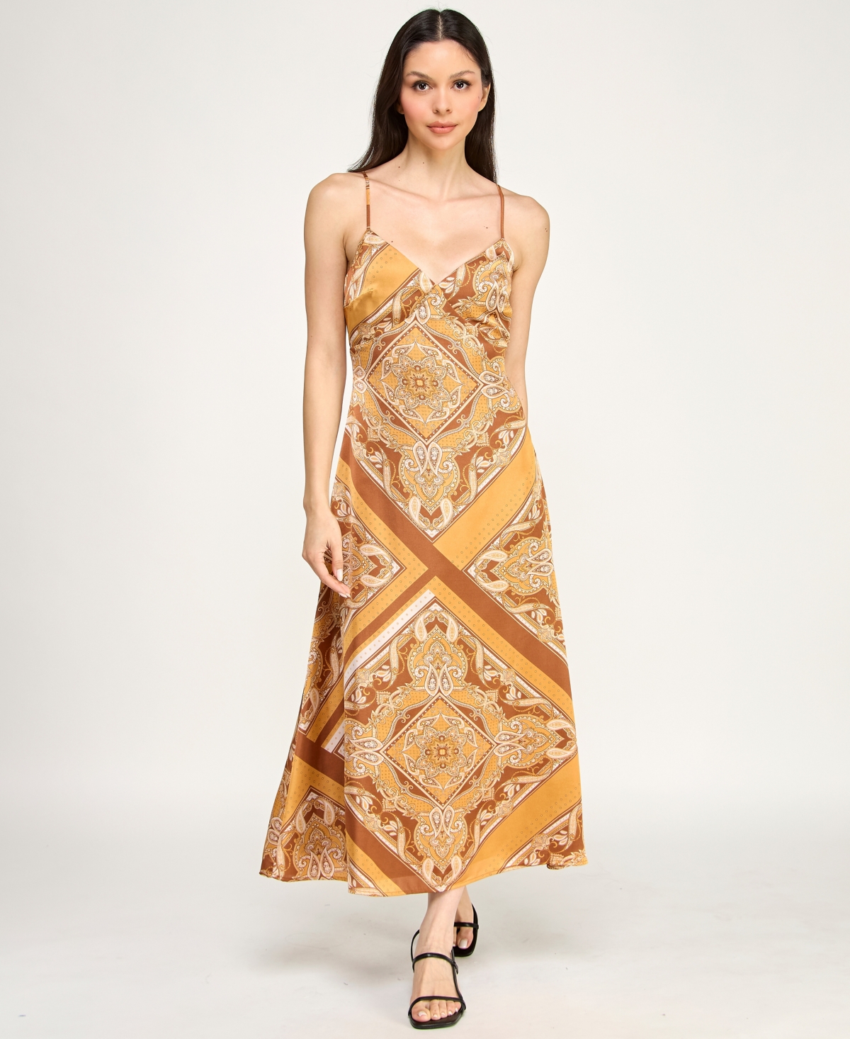 Click here for Row A Juniors Sleeveless V-Neck Midi Dress - Rust prices