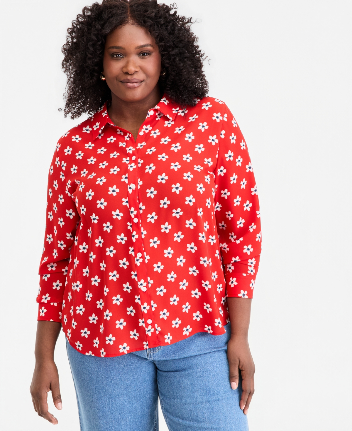 Click here for On 34th Trendy Plus Size Printed Collared Button-F... prices