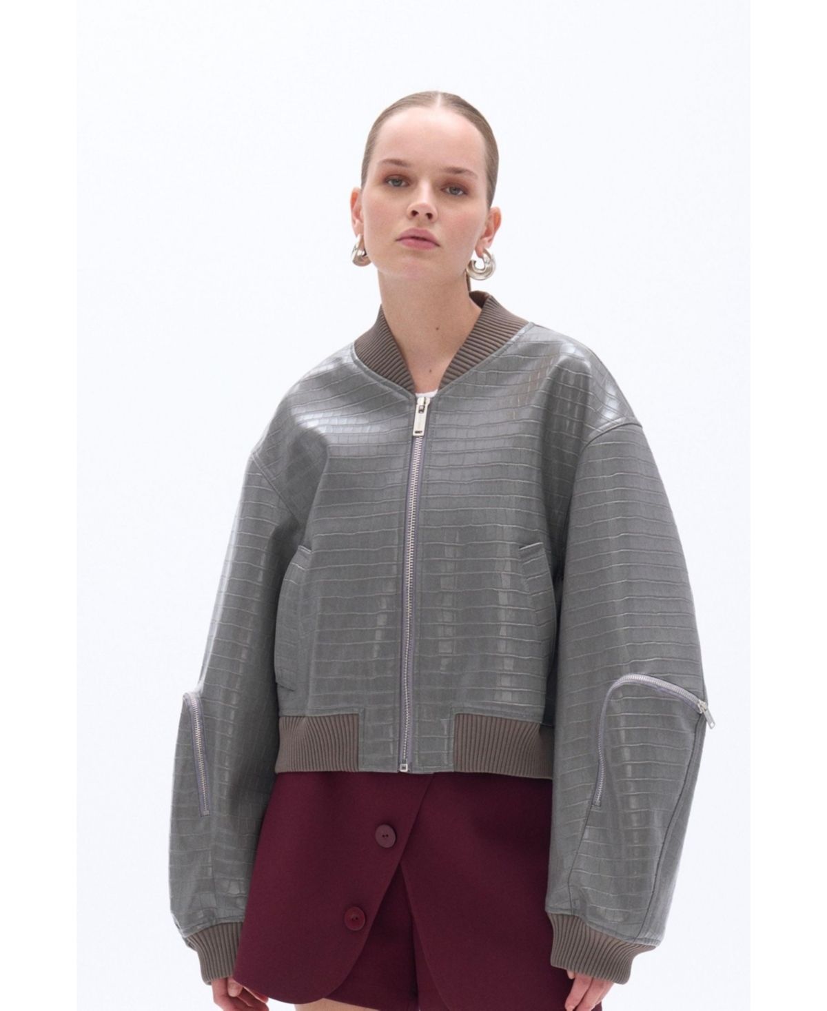 Click here for Nocturne Womens Faux Leather Bomber Jacket - Grey prices