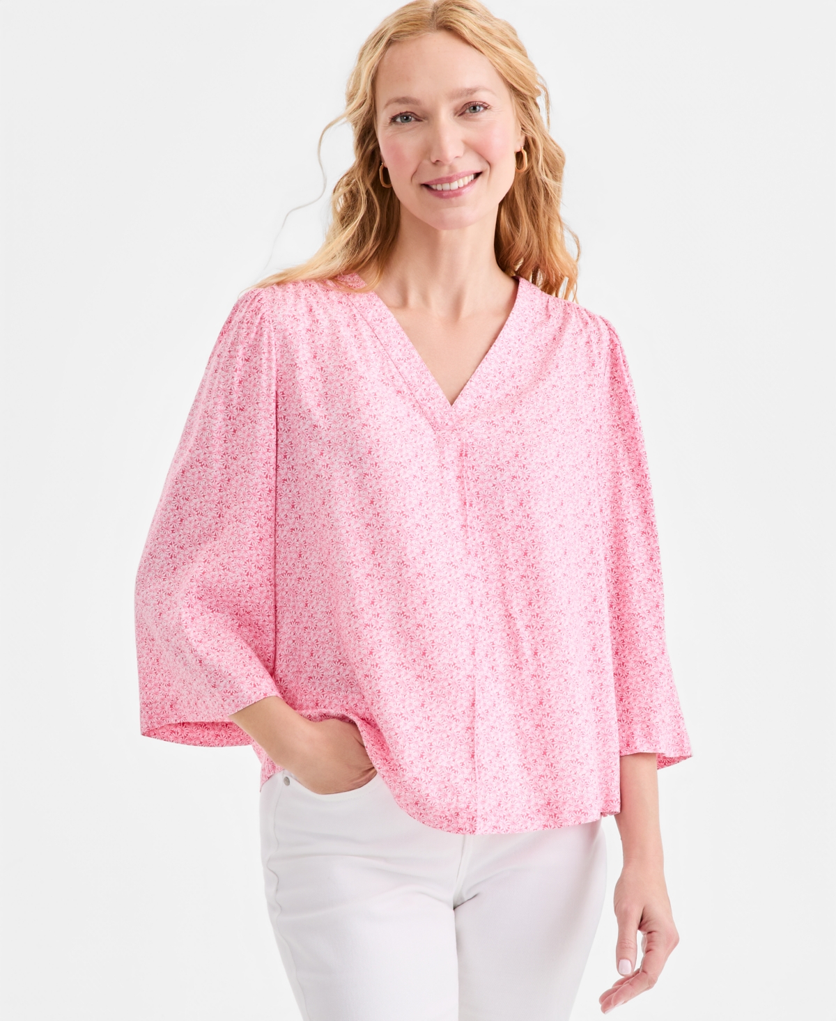 Click here for Style & Co Womens Printed V-Neck 3/4-Sleeve Top  M... prices