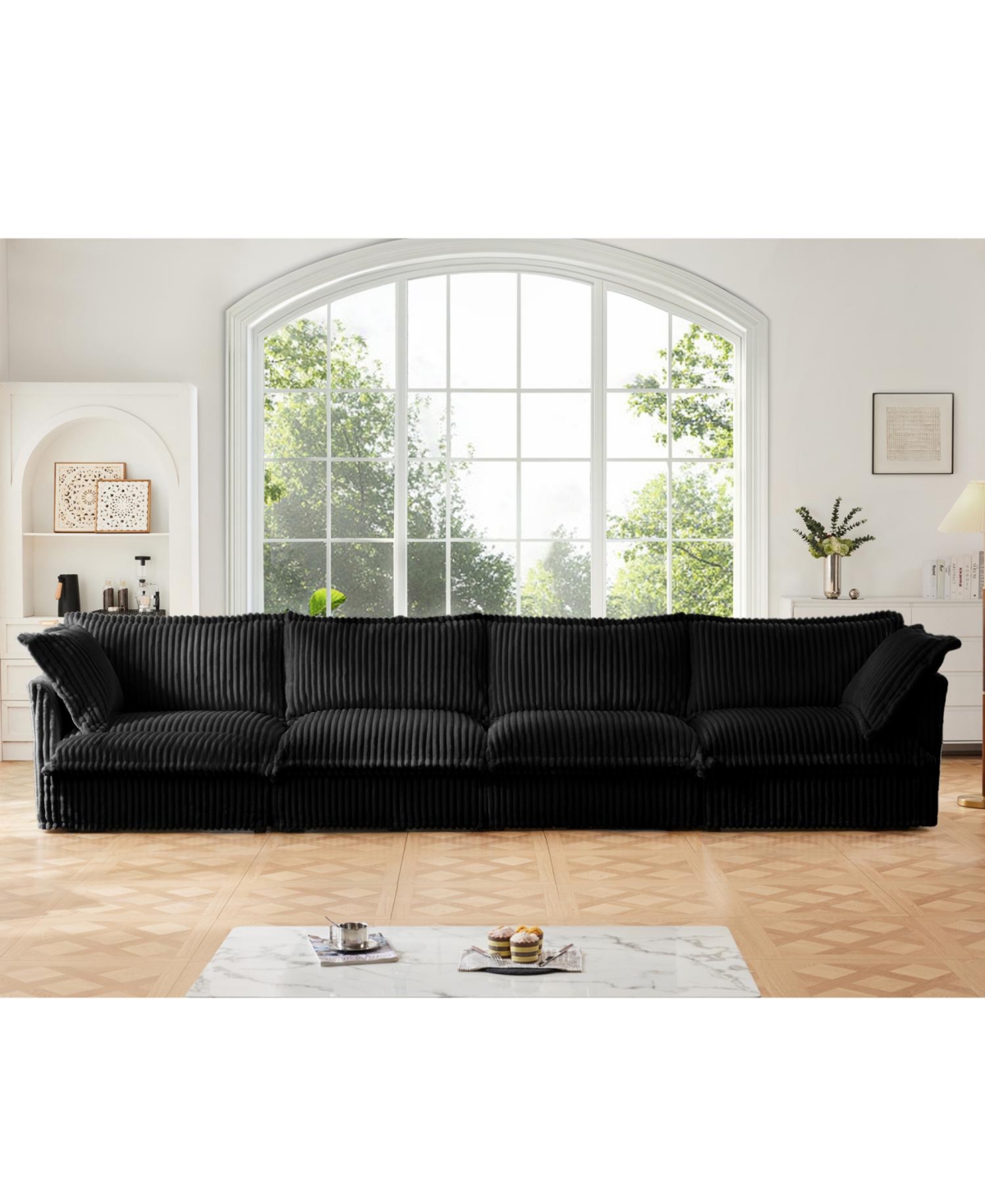Click here for Streamdale Furniture Black Corduroy Slipcovered 4-... prices