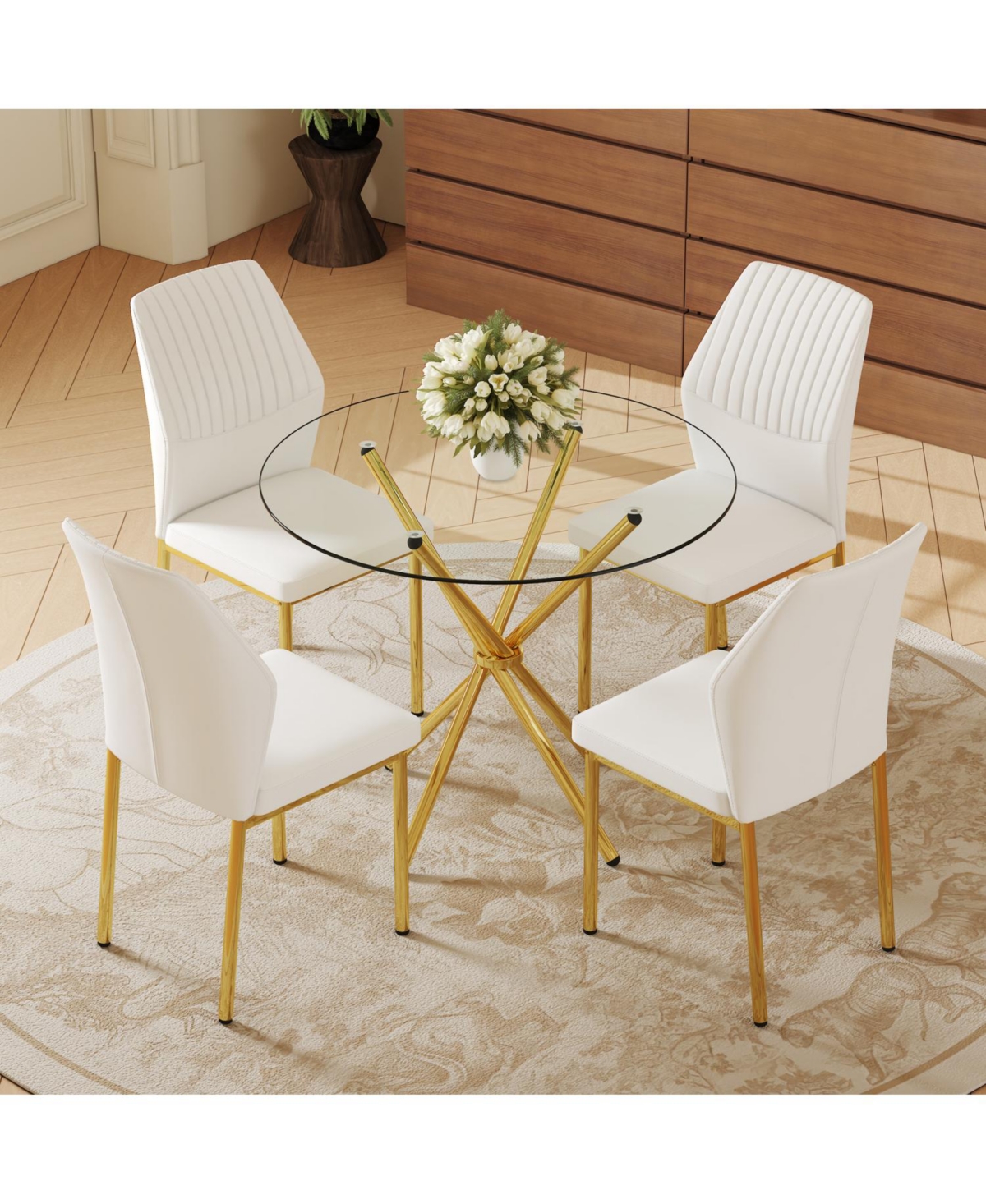 Click here for Streamdale Furniture 4-Piece Round Glass Dining Se... prices