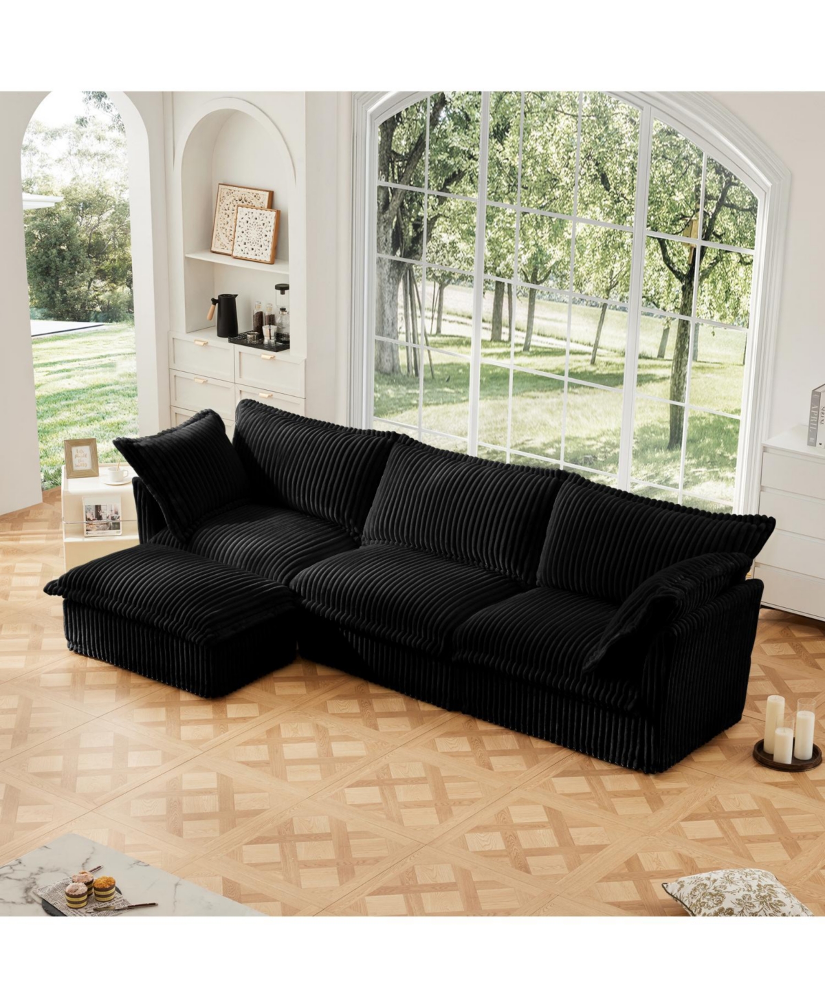 Click here for Streamdale Furniture L-Shaped Black Corduroy Secti... prices
