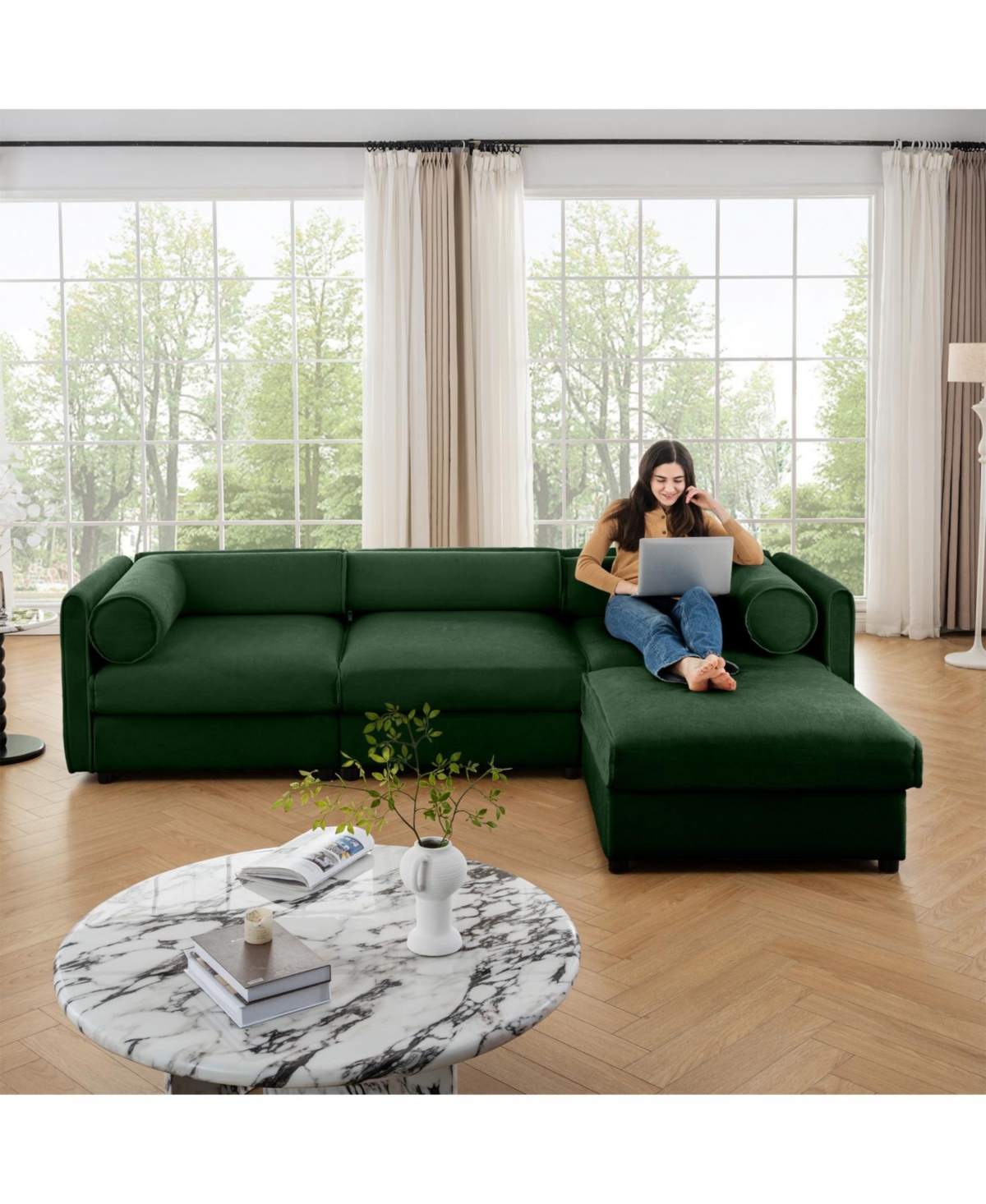Click here for Streamdale Furniture Elegant Green Chenille L-Shap... prices