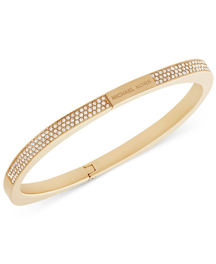 Michael Kors Gold-Tone Pavé Logo Hinged Bangle Bracelet - Macy's