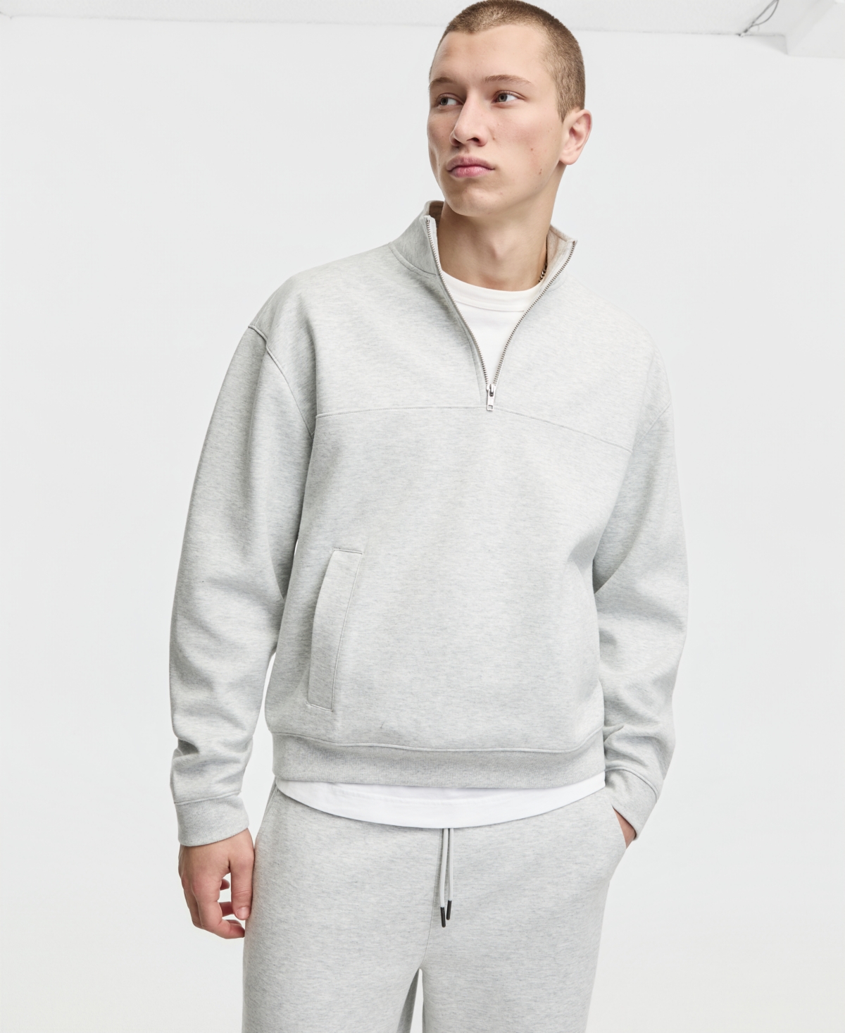 Click here for Mode of One Mens Oversized-Fit Quarter-Zip Sweatsh... prices