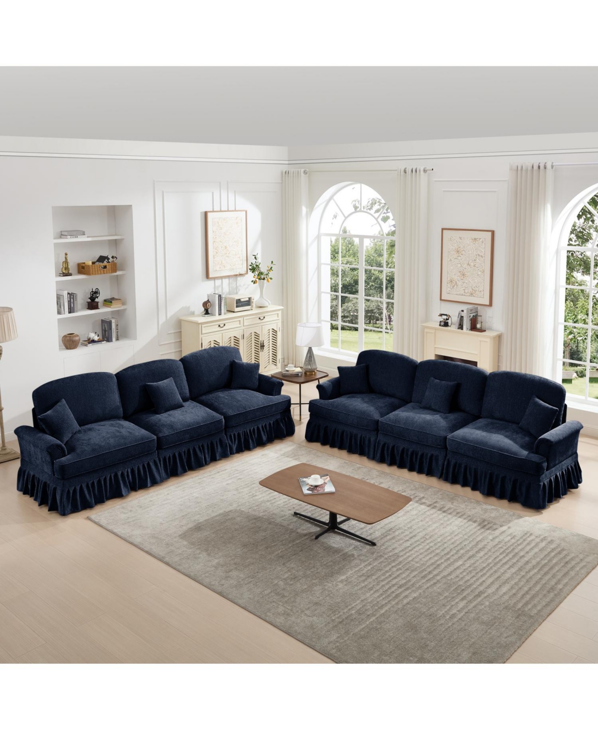 Click here for Streamdale Blue Chenille Sleeper Sofa with Ottoman... prices