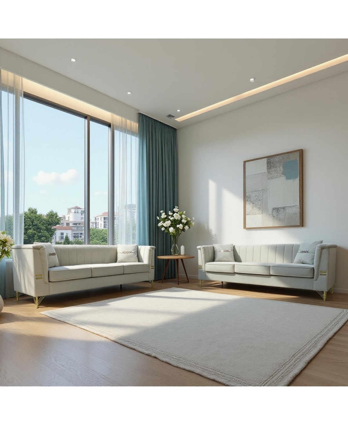 Click here for Streamdale Furniture Cream Velvet Tufted Sofa Set... prices