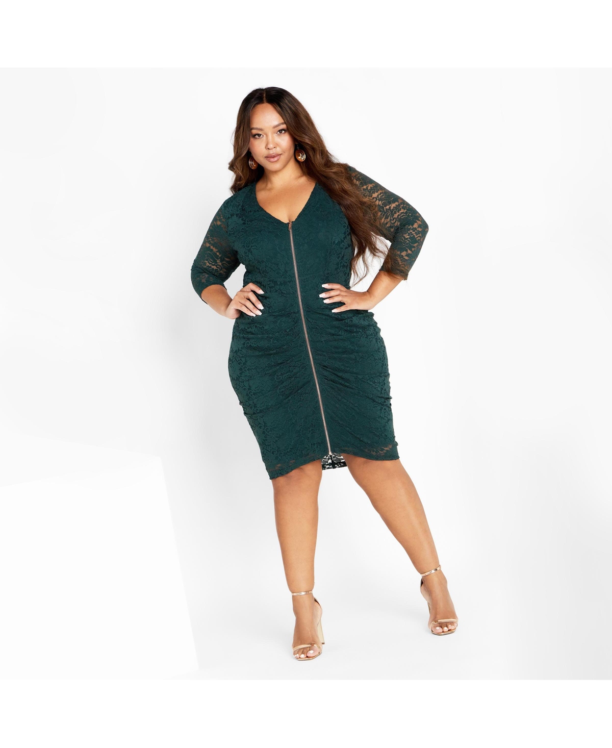 Click here for City Chic Plus Size Lacey Zip Dress - Emerald prices