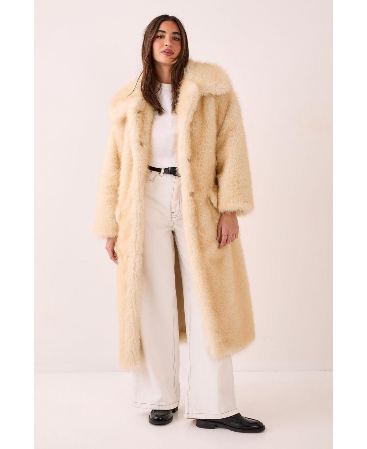Click here for Nasty Gal Womens Belted Tipped Faux Fur Coat - Lem... prices