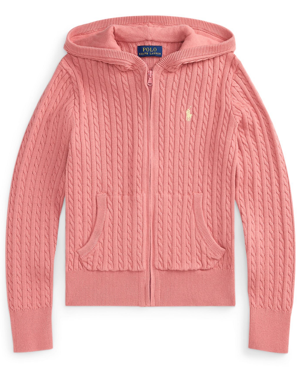Polo Ralph Lauren Girls 7-12 Mini-Cable Full-Zip Hoodie - Rose