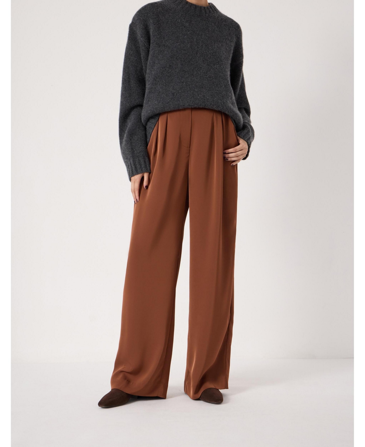 Click here for Hush Womens Lya Satin Twill Wide Leg Pants - Toffe... prices