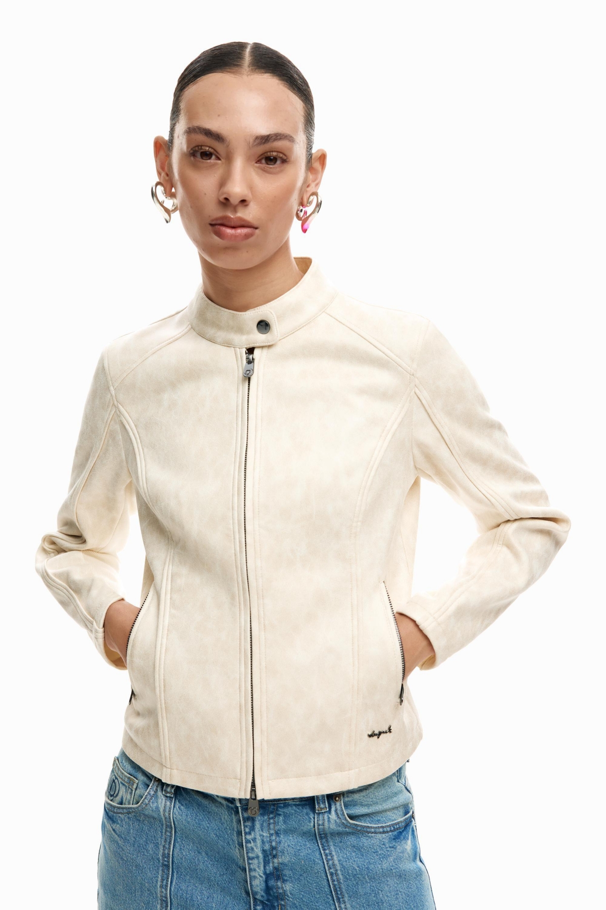 Click here for Desigual Womens Mandarin collar jacket - White prices