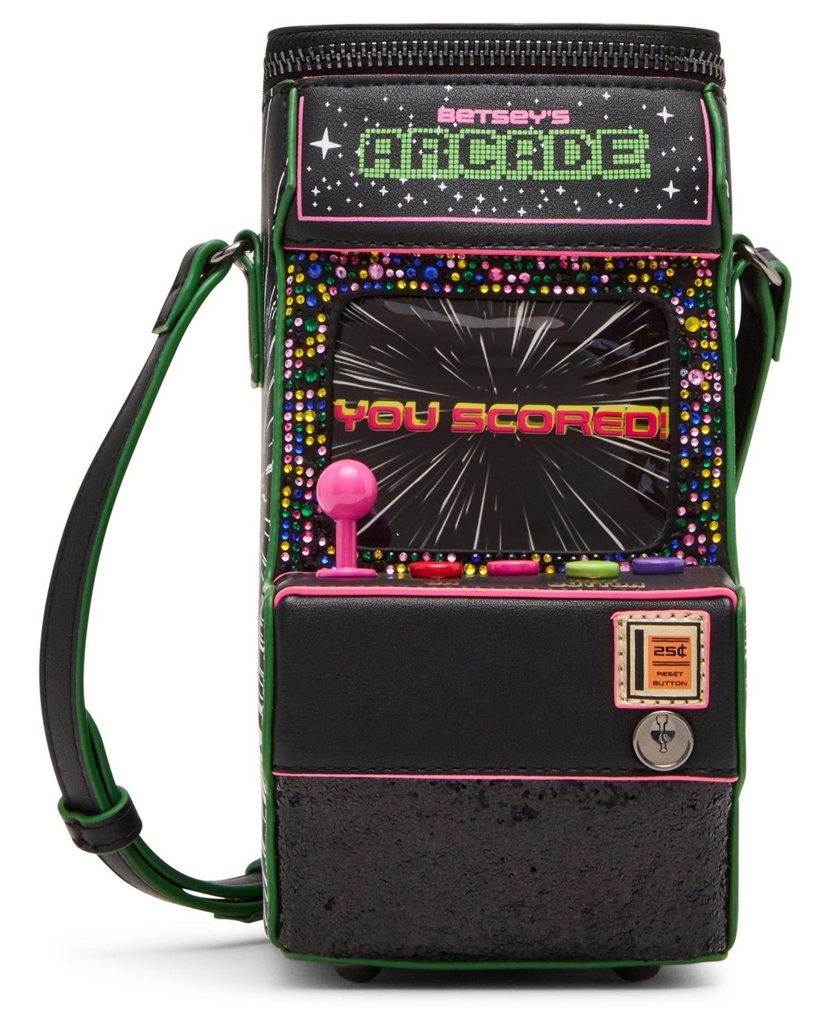 Click here for Betsey Johnson Scored Crossbody Mini Handbag - Bla... prices