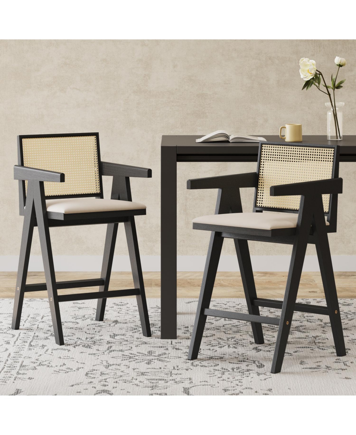 Click here for Streamdale Furniture Cane Back Bar Stool - Black n... prices