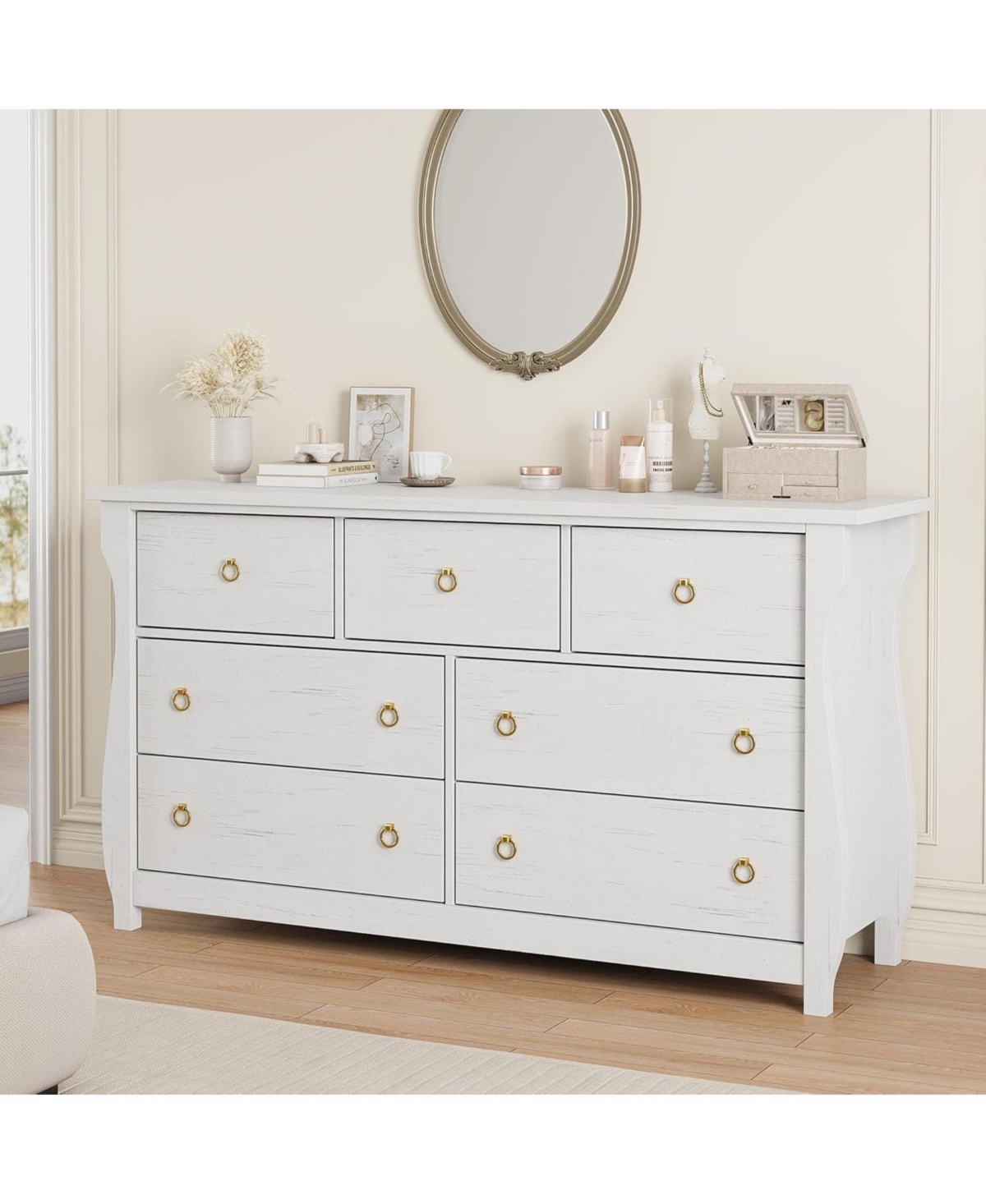Click here for gaomon 7-Drawer Modern Wood Dresser with Golden Ri... prices