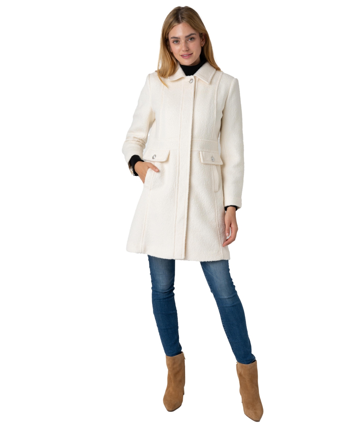 Click here for Sam Edelman Womens Inset Waist Boucle Coat - Ivory prices