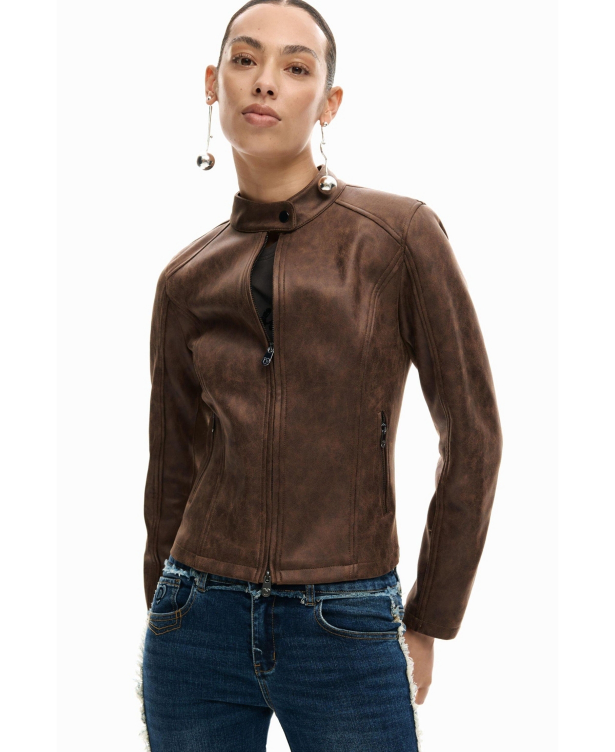 Click here for Desigual Womens Mandarin collar jacket - Brown prices