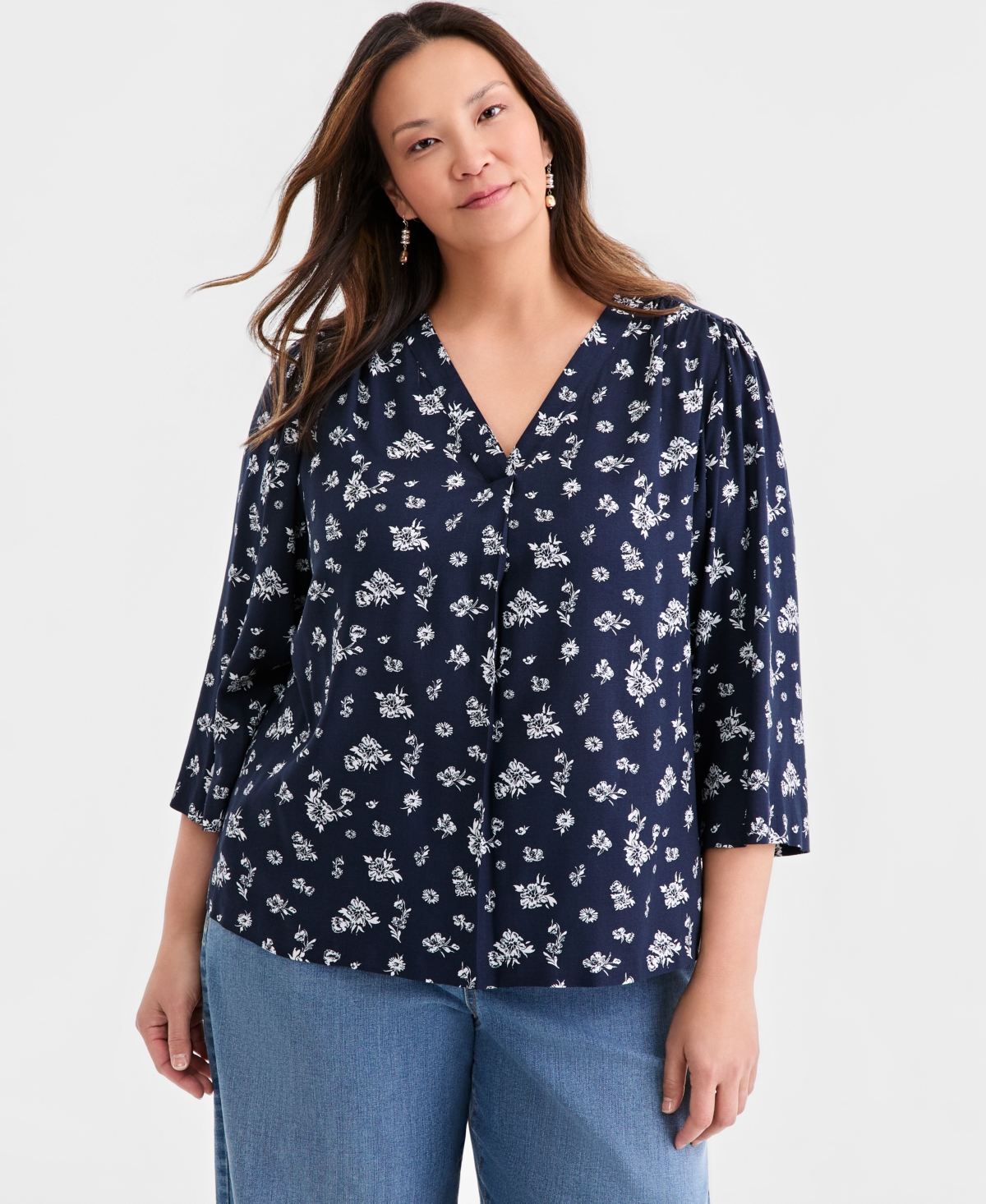 Click here for Style & Co Plus Size Printed 3/4-Sleeve Top  Macys... prices