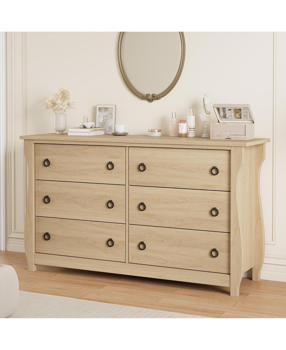 Click here for gaomon 6-Drawer Modern Wood Dresser with Golden Ri... prices