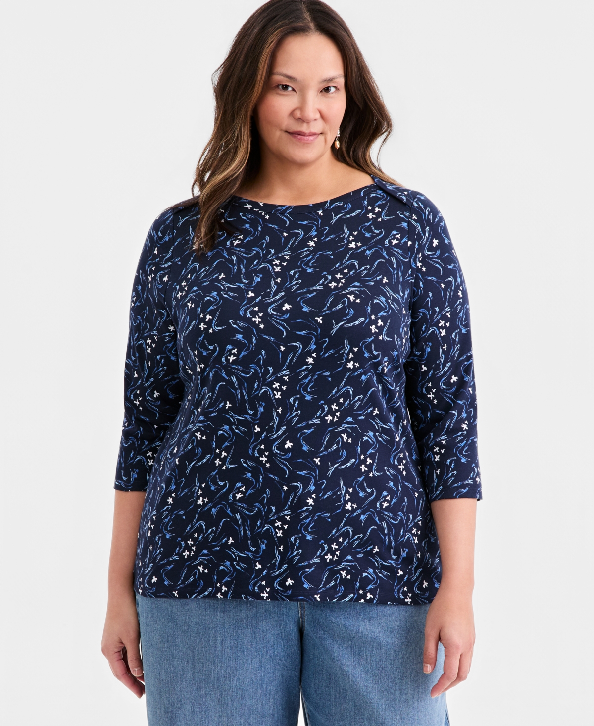 Click here for Style & Co Plus Size Pima Cotton 3/4-Sleeve Top  E... prices