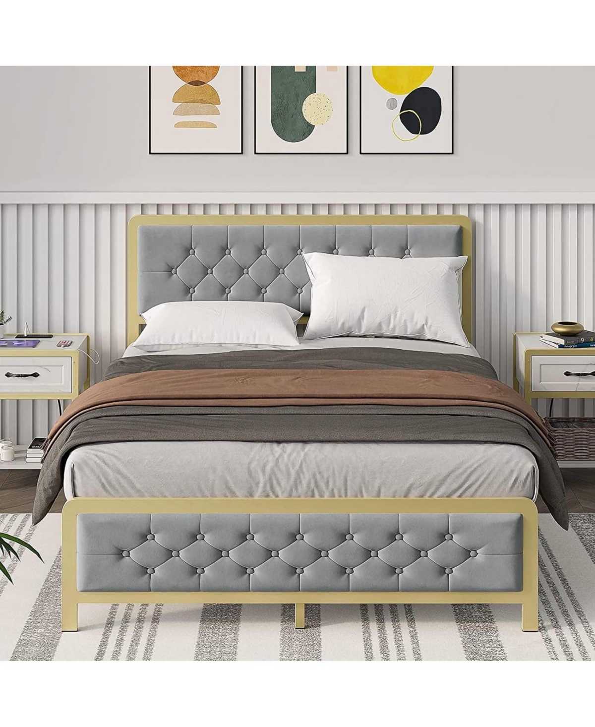 Click here for gaomon Full Velvet Upholstered Platform Bed with T... prices