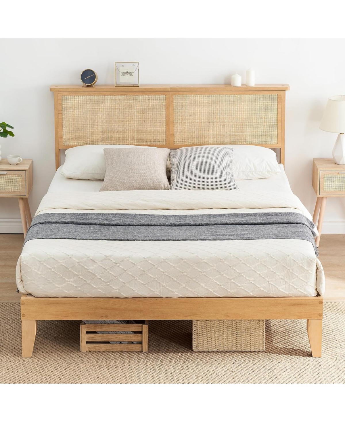 Click here for gaomon Rattan Bed with Natural Cane Headboard  Boh... prices