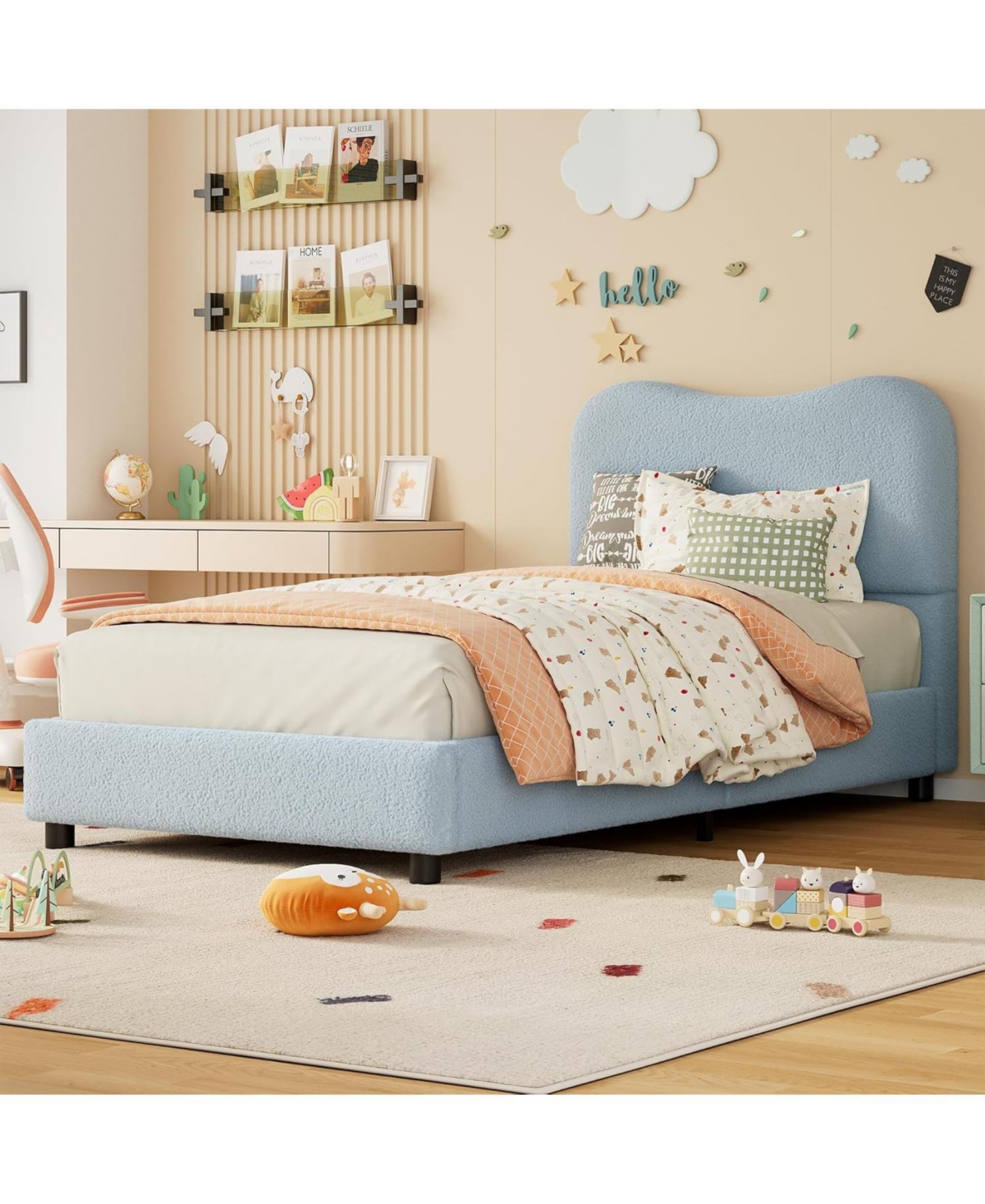 Click here for gaomon Kids Bed Frame with Upholstered Headboard... prices