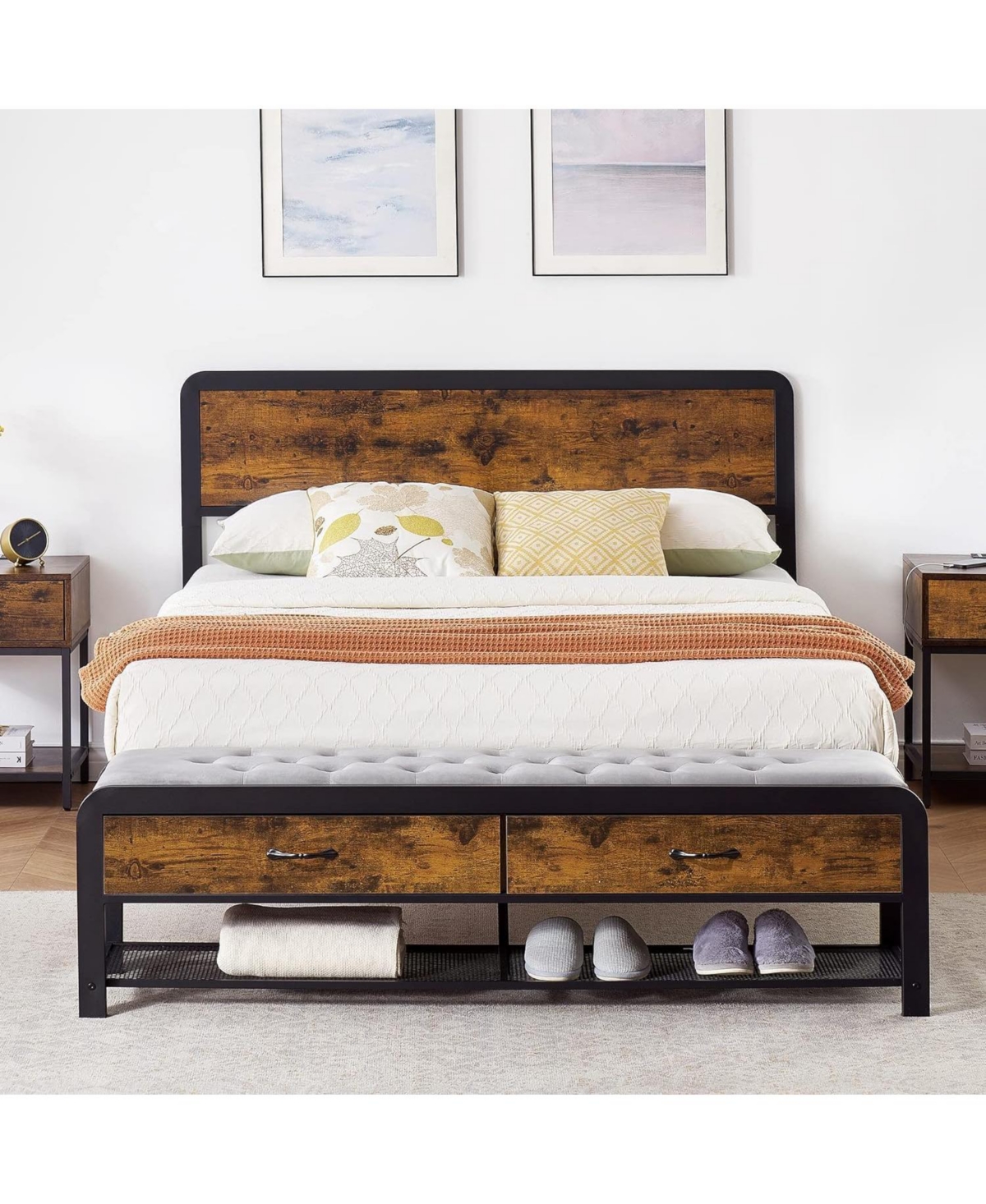 Click here for gaomon Full Size Bed Frame with Wooden Headboard 2... prices