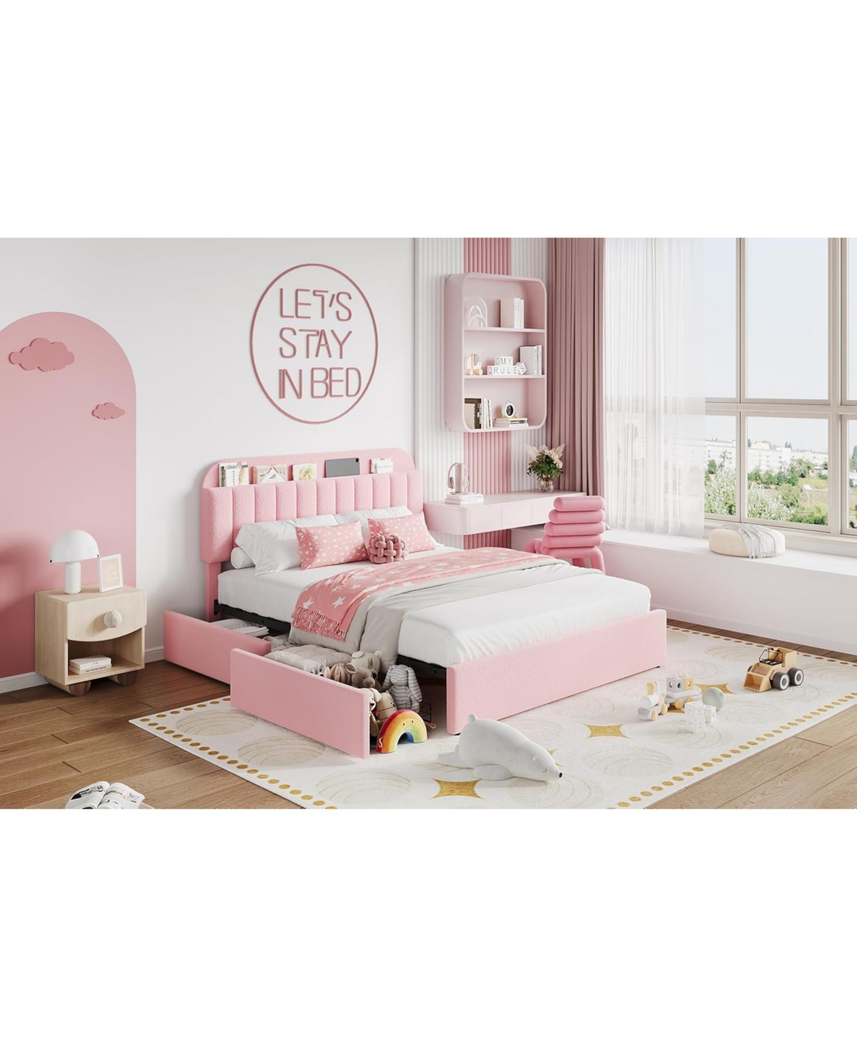 Click here for Full Size Boucle Upholstered Platform Bed Frame wi... prices